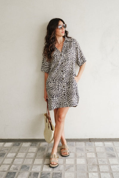 Boxy Shirt Dress | Leopard Linen Blend – Energie Spirit